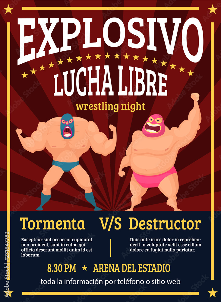 Lucha libre poster. Retro placard announced fighting match of mexican ...