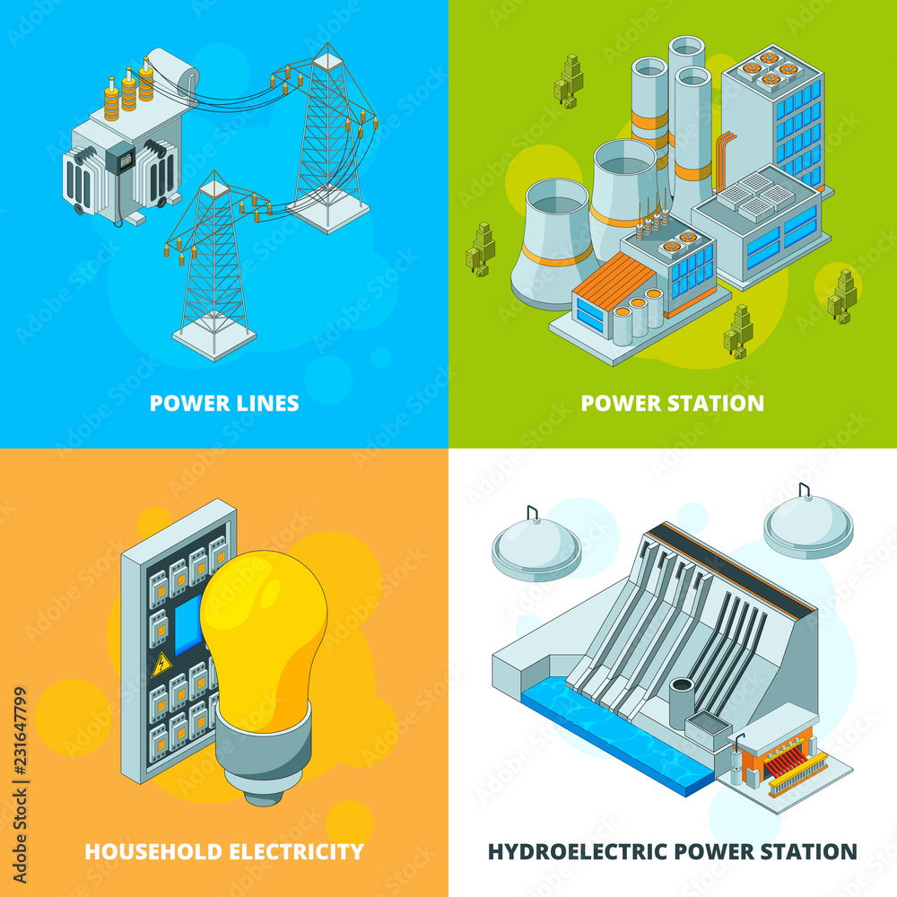 Energy power stations. Electrical symbols generator high voltage ...
