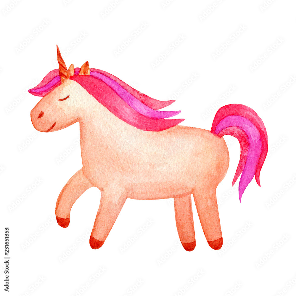 Cute watercolor unicorn clipart isolated on white background. Beautiful ...