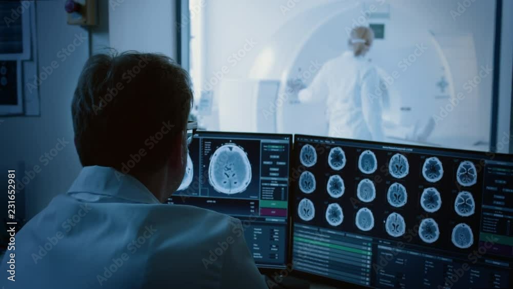 In Medical Laboratory Patient Undergoes MRI or CT Scan Process under ...