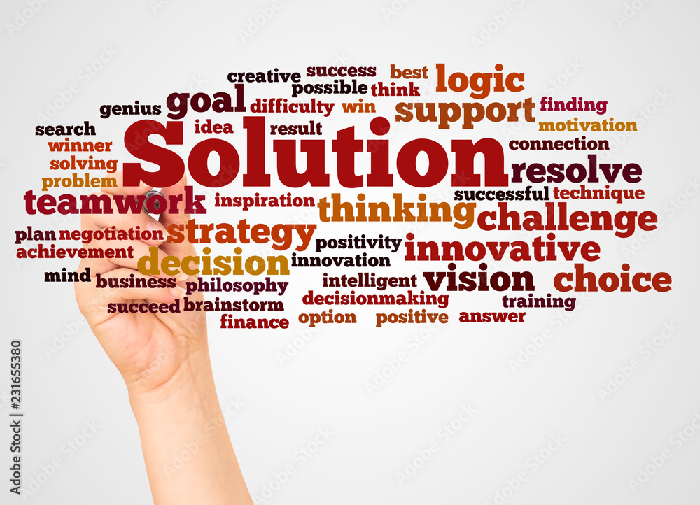 Solution word cloud and hand with marker concept Stock Illustration ...