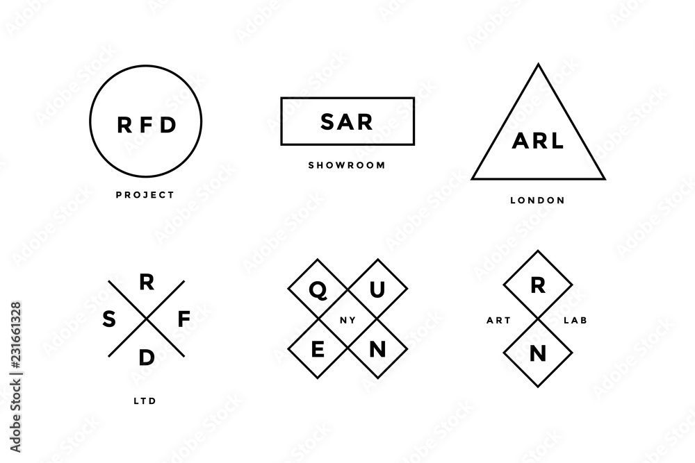 Line logo set. Set of simple abstract line logo in modern minimal style ...