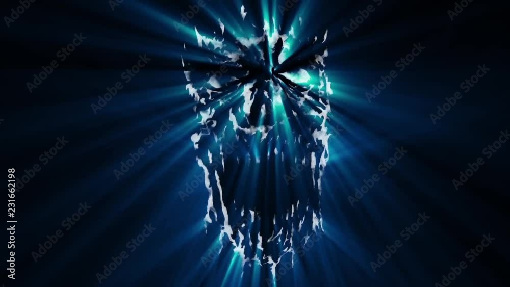 Scary demon blue head animation. Genre of horror. Spooky monster face ...