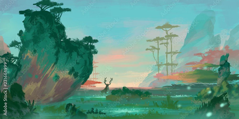 Chinese Style Mountains Waters painting. SpitPaint. Concept Art. Fast ...