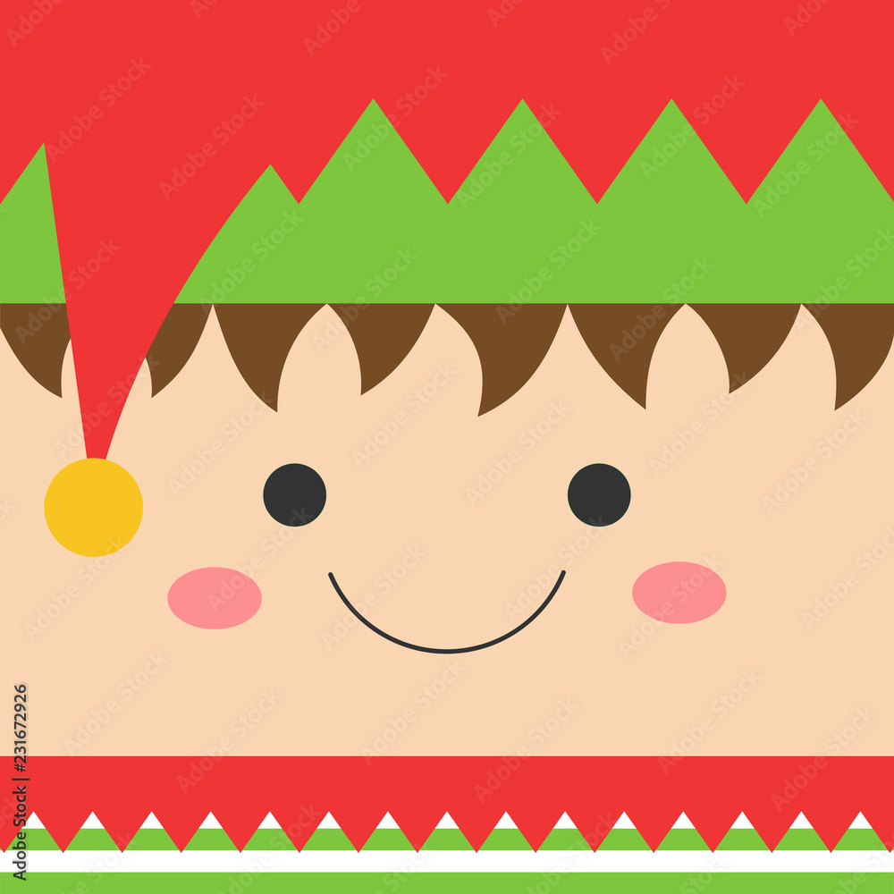 Cute xmas elf square head vector illustration icon. Christmas north ...
