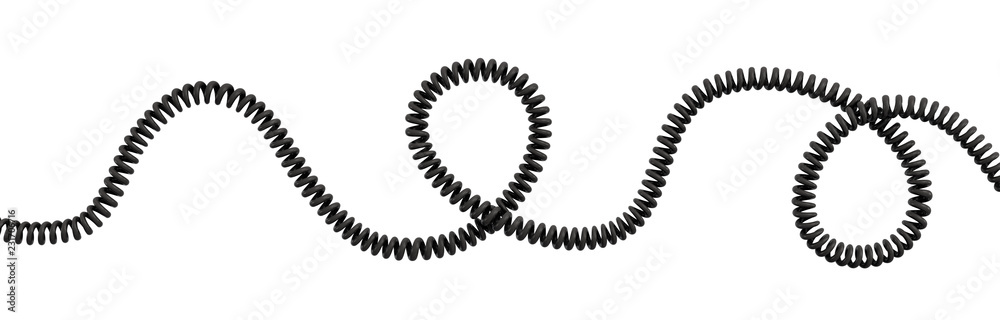 3d rendering of a single curved spiral cable lying on a white ...