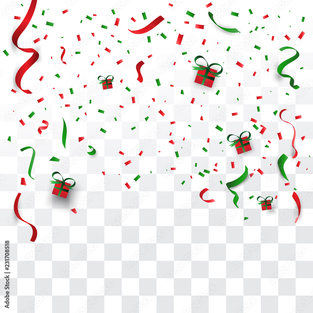 Red and Green Confetti. Vector Festive Illustration of Falling Shiny ...