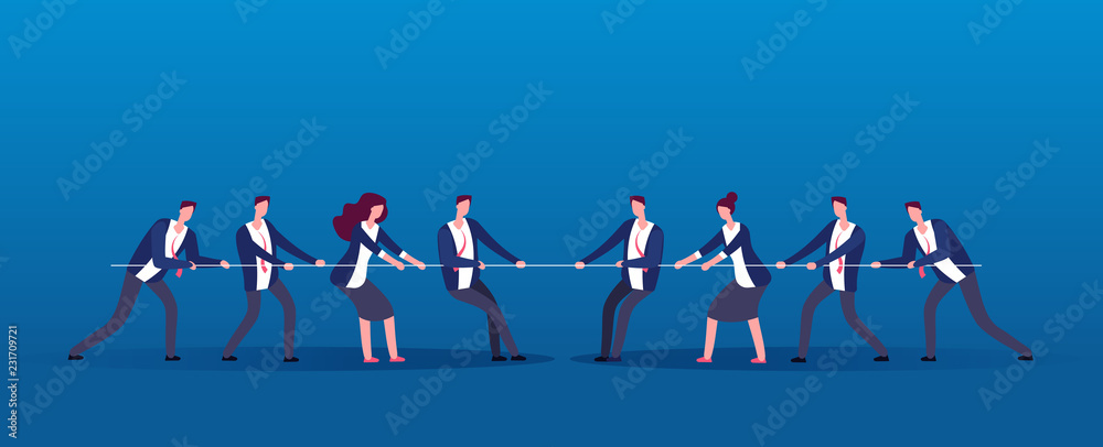 Vetor de Team war. Business people rivals pulling rope. Competition ...