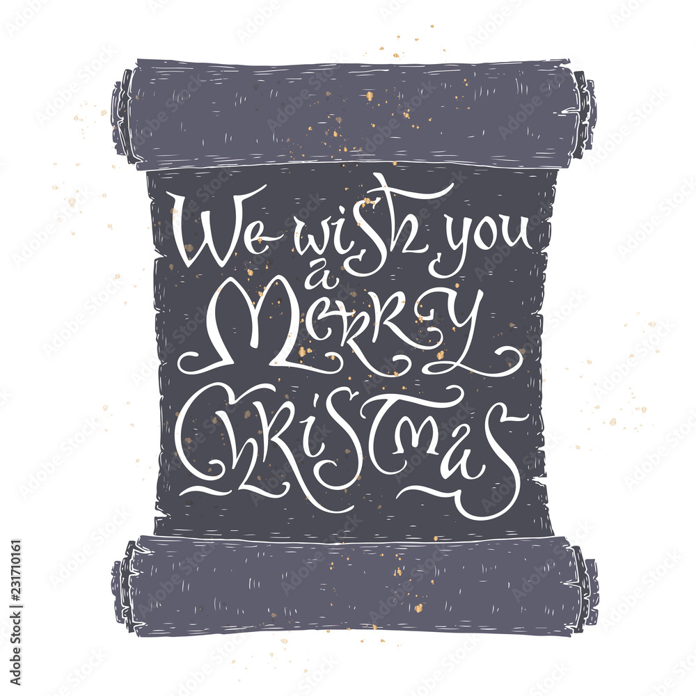 Christmas brush lettering placed in a form of an ancient scroll and ...