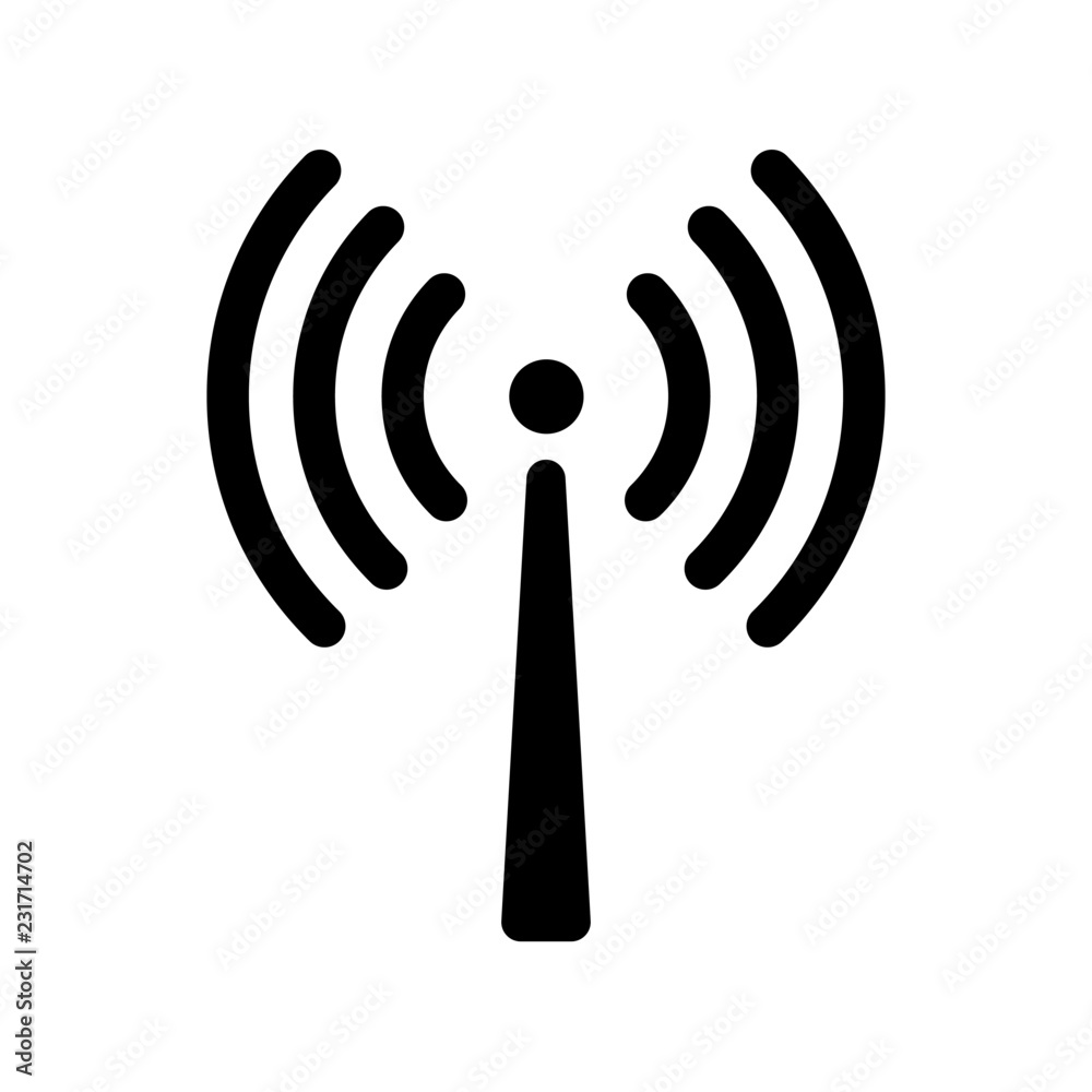 Signal transmission icon. Antenna or broadcasting tower and signal ...