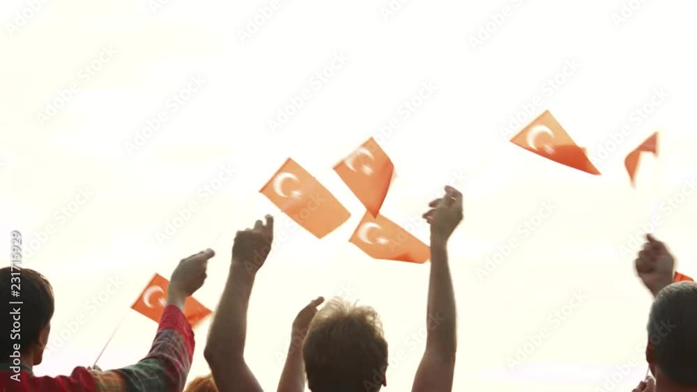 People holding the flags of Turkey. Turkish patriots celebrating ...