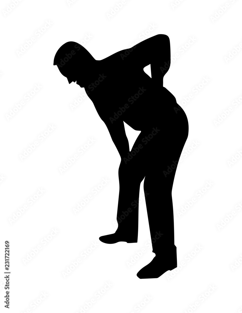 the male silhouette bent over his back pain Stock Vector | Adobe Stock
