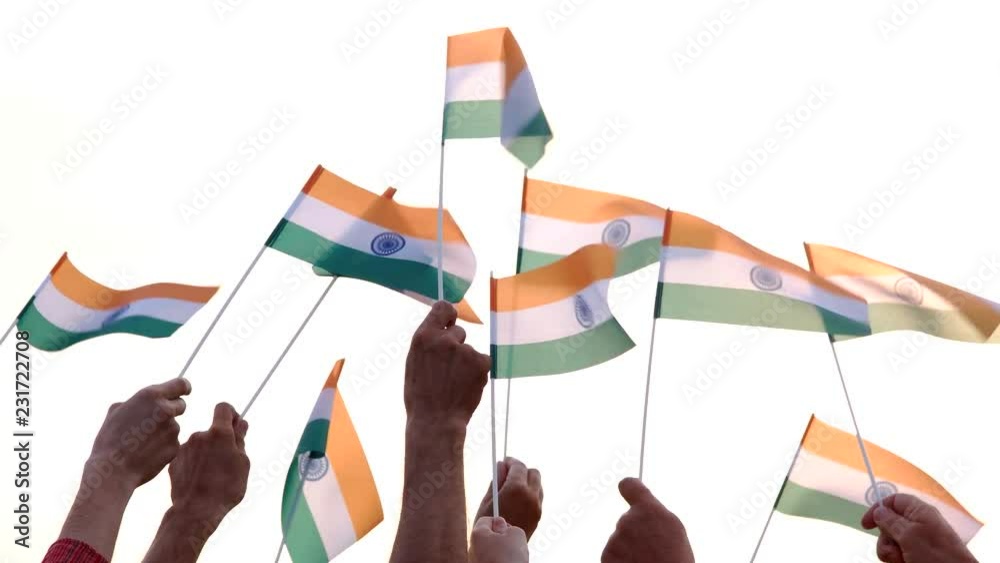 People holding Indian flags. People raised National flags of India ...
