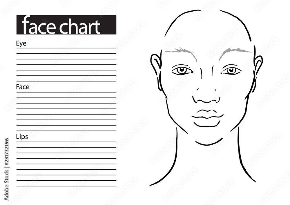Face chart Makeup Artist Blank. Template. Vector illustration. Stock ...