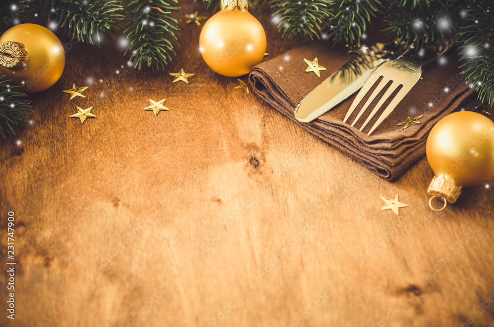 Background for Writing the Christmas Menu. Winter Table Setting. Stock ...