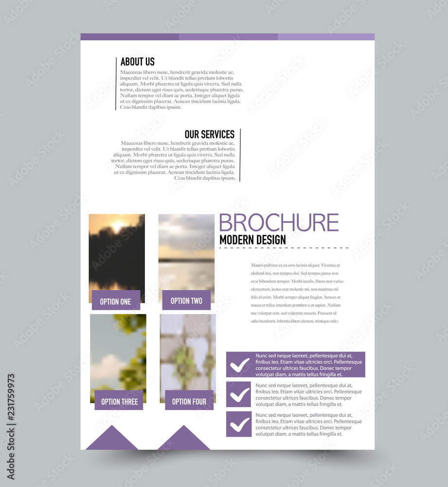 Purple flyer design template with built in images. Brochure for ...