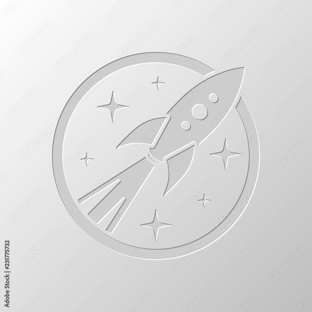 rocket launch with stars in circle icon. Paper design. Cutted sy Stock ...
