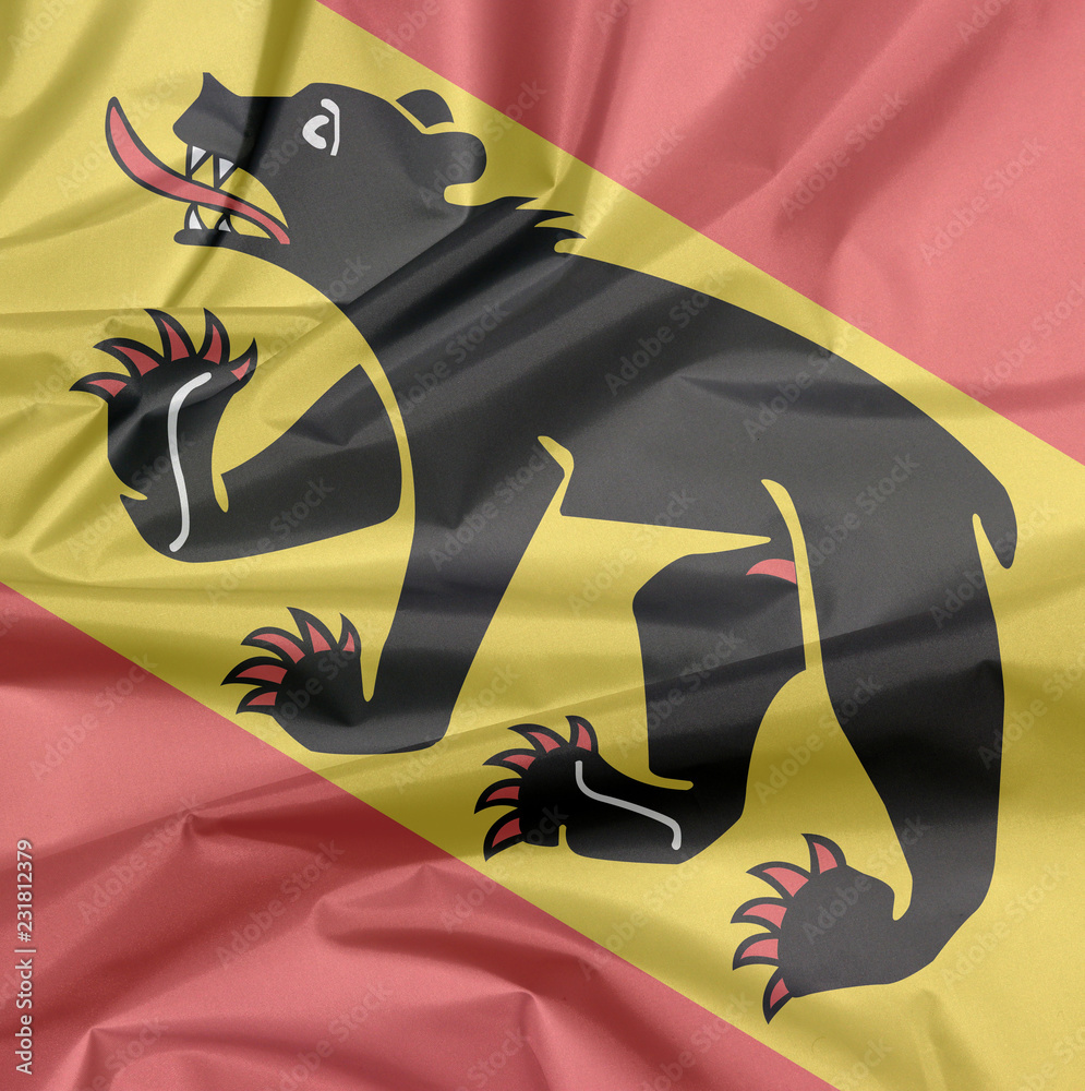 Fabric flag of Bern. Crease of Bern Coat of arms flag background, The ...