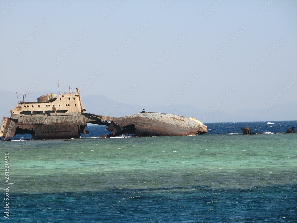 Cargo ship wreck on sandbank in the red sea Stock Photo | Adobe Stock