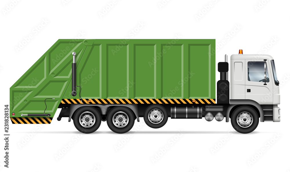Realistic garbage truck vector mockup. Isolated template of dump lorry ...