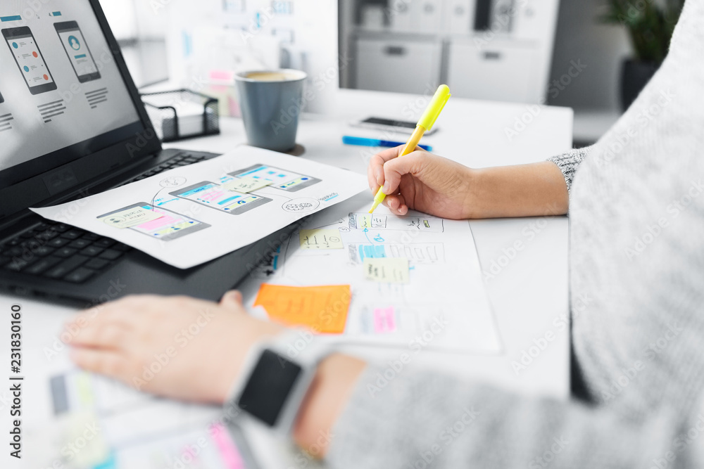 app design, technology and business concept - web designer or developer ...