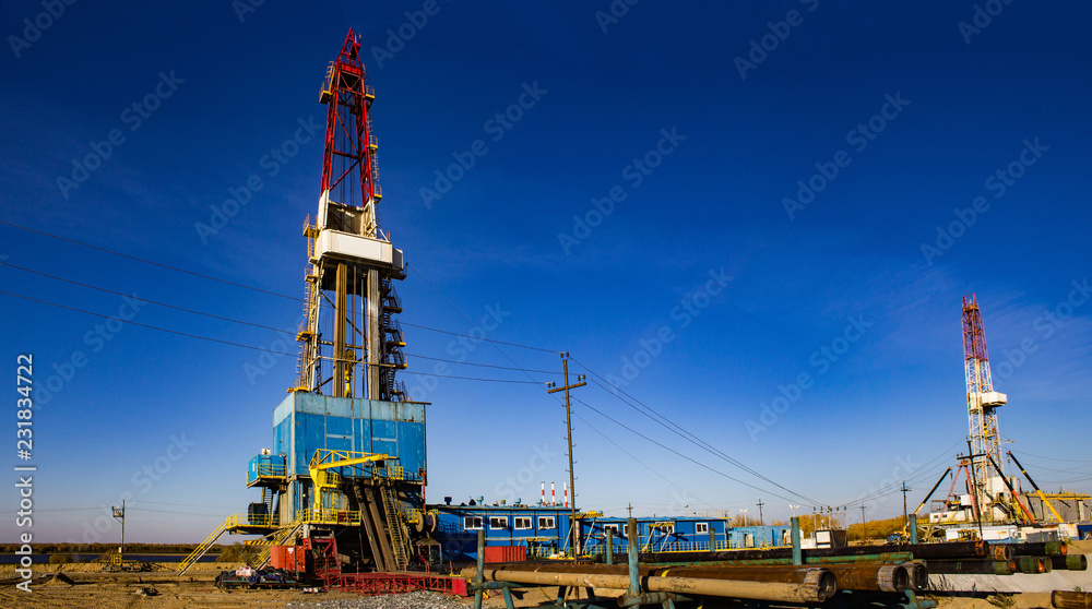 drilling rig BU 5000 and BU 3000 in operation at one construction site ...
