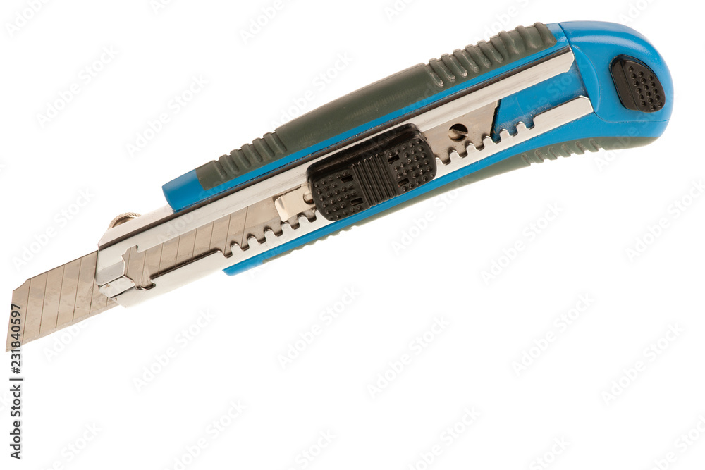 Blue office paper cutter scalpel isolated over white background Stock ...