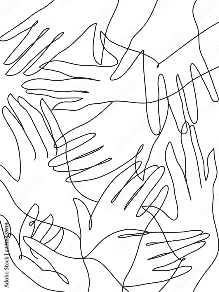 Many hands line art drawing Stock Illustration | Adobe Stock