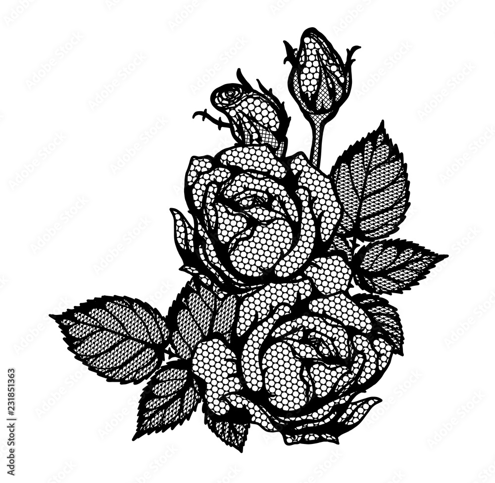 Rose lace vector by hand drawing.Beautiful flower on brown background ...