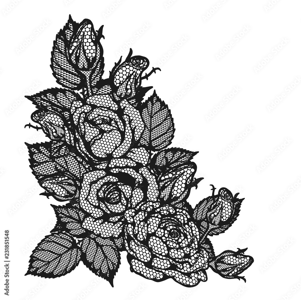 Rose lace vector by hand drawing.Beautiful flower on brown background ...