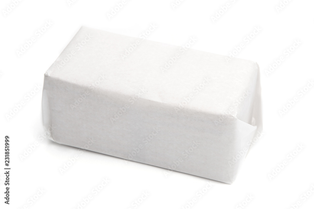 Paper food pack isolated on white background. White empty cookies ...