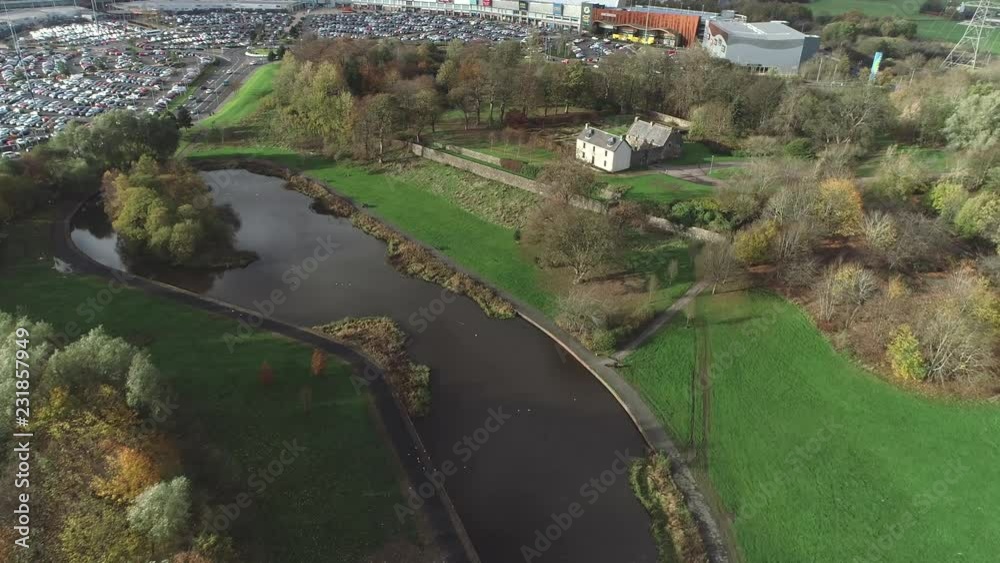 Aerial footage of Provan Hall, a medieval fortified country house ...