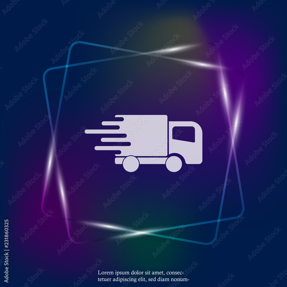 The car is going at high speed, vector neon light icon. A symbol of ...