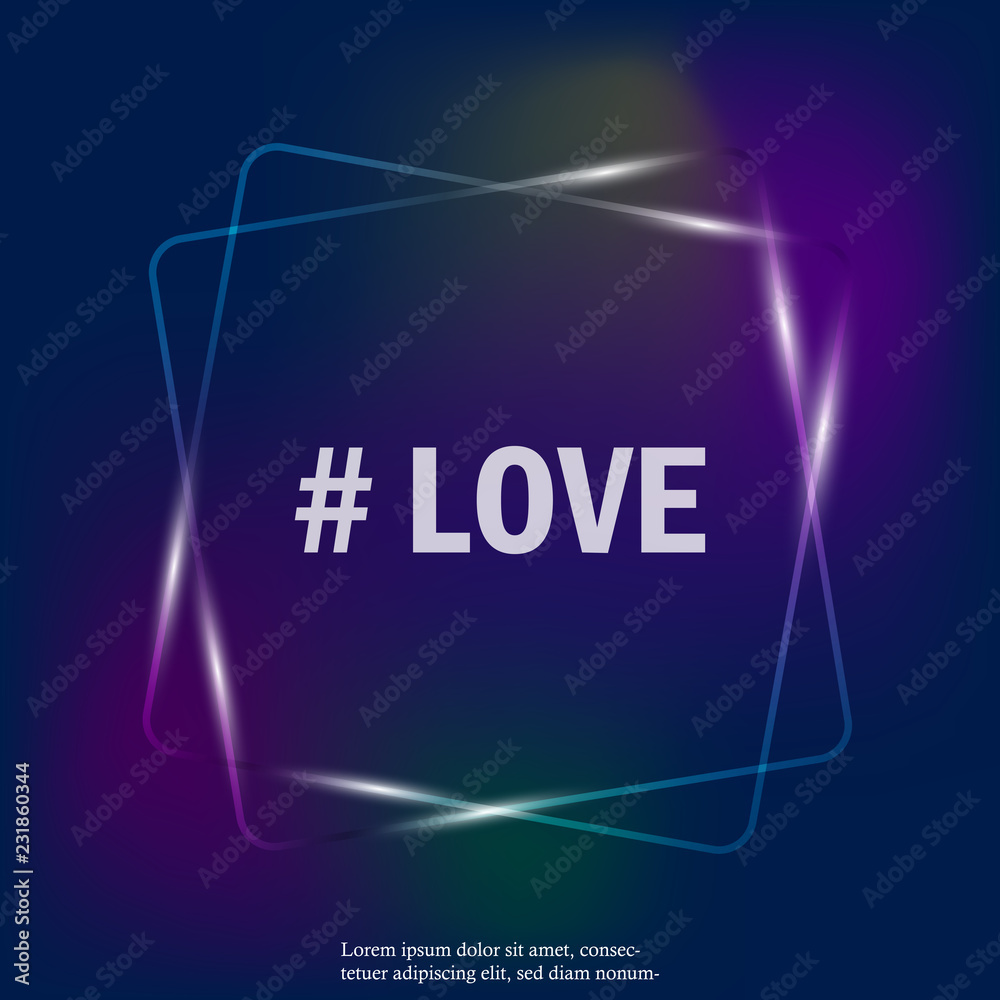 Hashtag love vector neon light icon. Symbol of love. Minimalist design ...