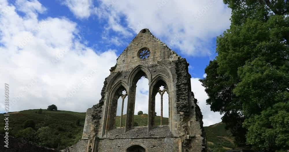 Wales Valle Crucis Abbey tower clouds. Cistercian abbey in northern ...