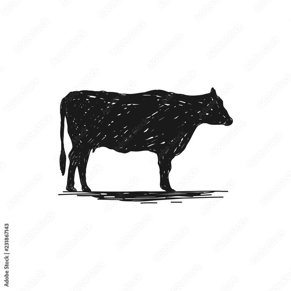 Rustic cow silhouette vector, Farm logo design inspiration Stock Vector ...