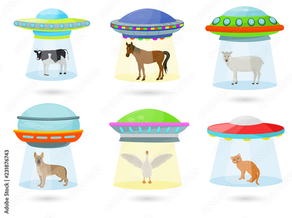 Ufo vector alien spaceship or spacecraft and spacy ship with animal ...
