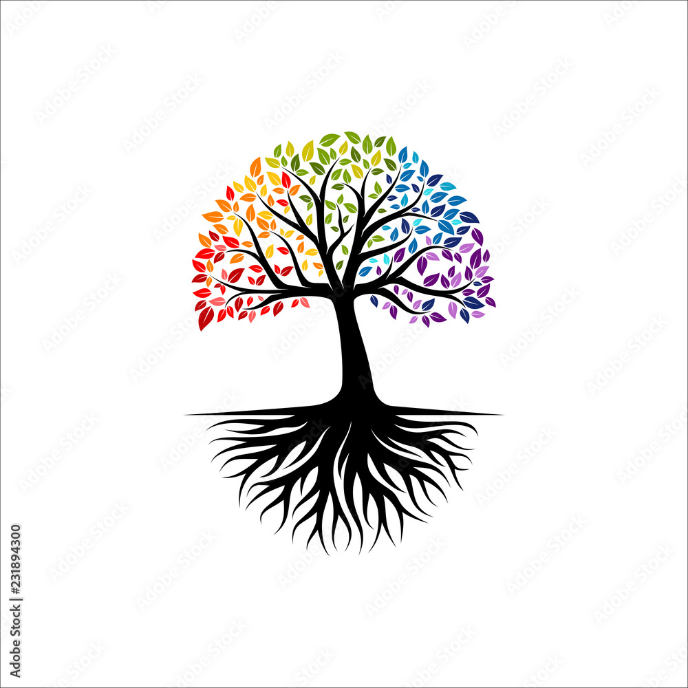 Abstract colorful tree logo design, root vector - Tree of life logo ...