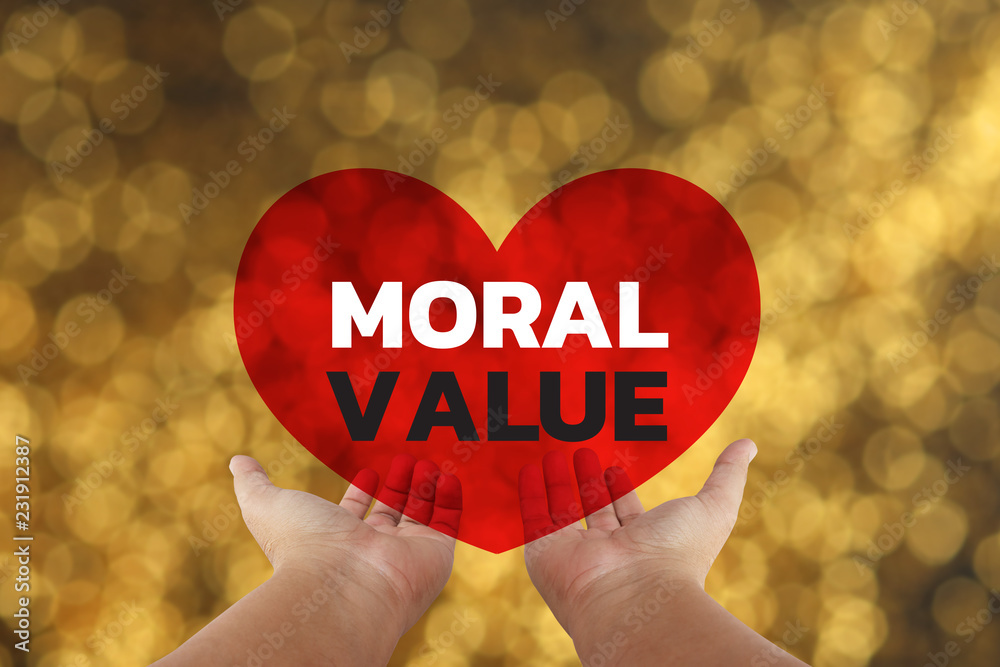 hand holding the Word moral Value with yellow glitter Background Stock ...
