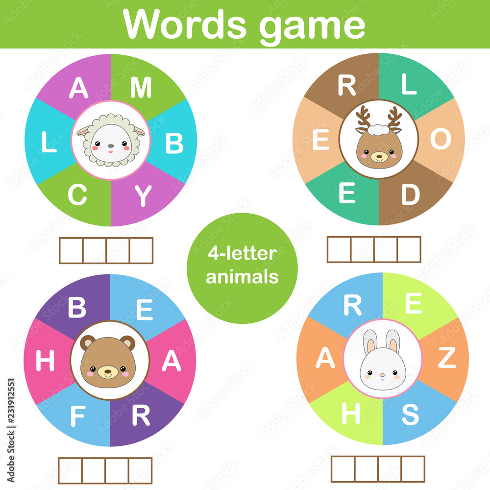 Educational game for children. Word search wheel puzzle kids activity ...