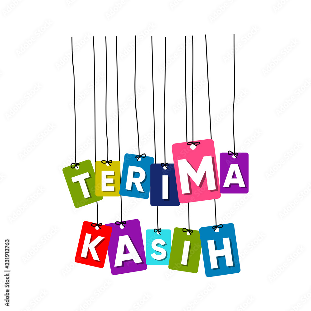 Thank you in Indonesian language hanging words vector, colourful words ...
