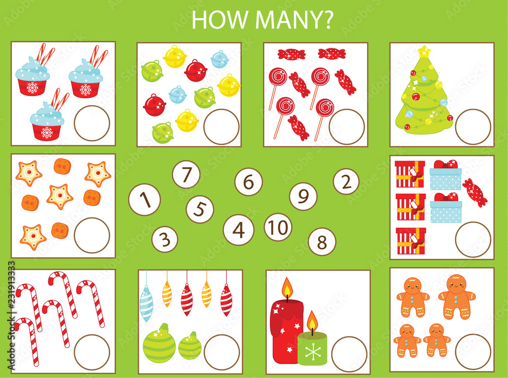 Mathematics educational children game, kids activity. How many objects ...