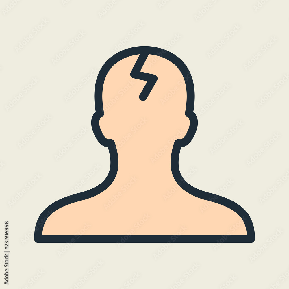 Headache Broken Head Injury Flat Line Stroke Icon Pictogram Stock ...