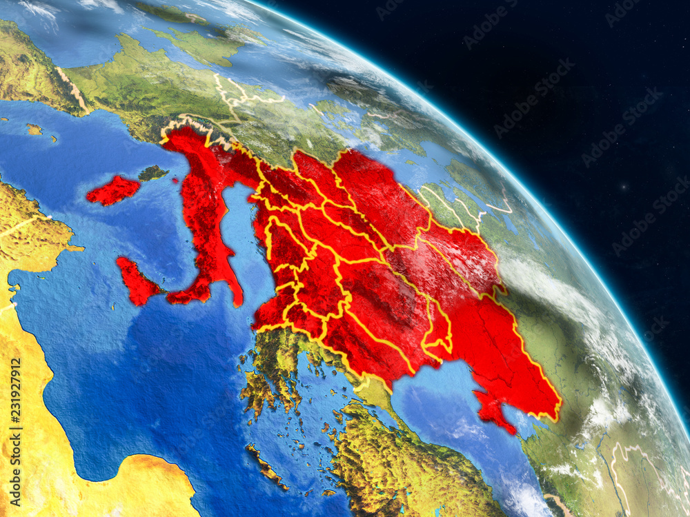 CEI countries from space on realistic model of planet Earth with ...