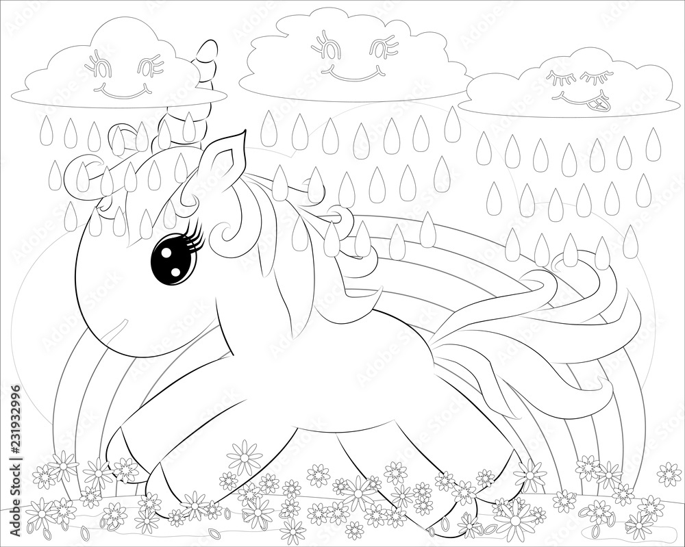 Coloring pages. Little cute pony and rainbow Stock Vector | Adobe Stock