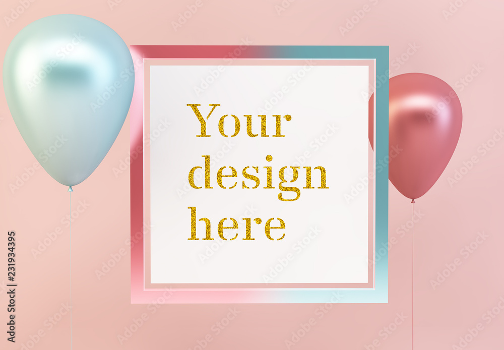 Square Frame with Balloons Mockup Stock Template | Adobe Stock
