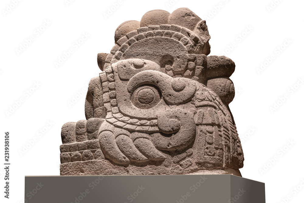 Colossal Aztec stone serpent head. Stone representation of the Aztec ...