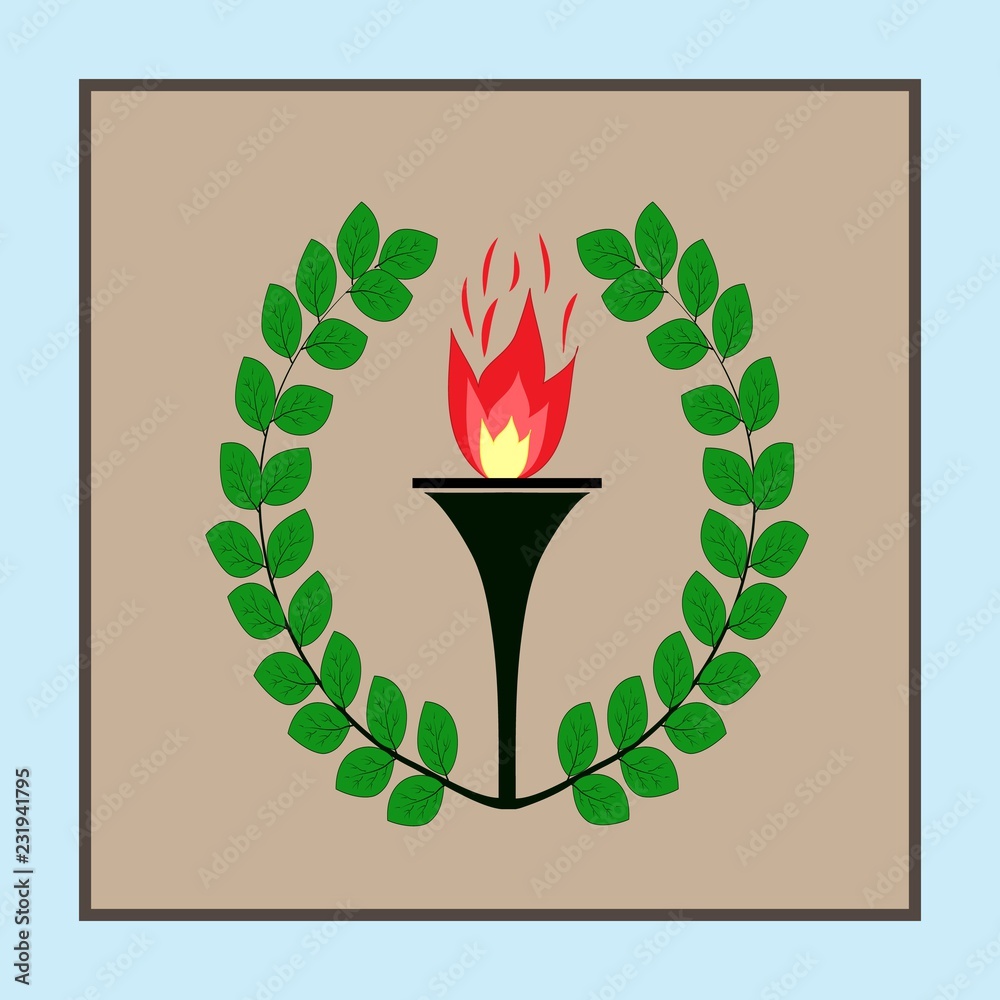 Laurel wreath and flame. Modern symbol of victory and award achievement ...