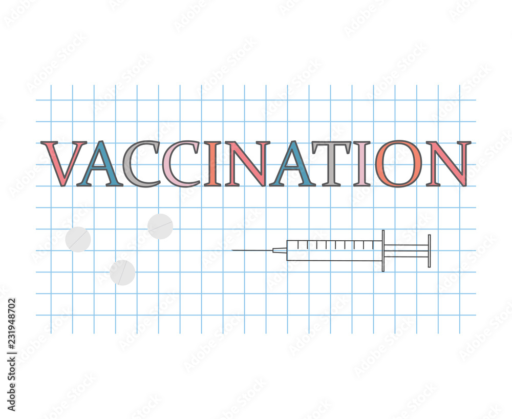 vaccination word on checkered paper sheet- vector illustration Stock ...