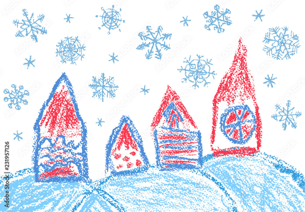 Snowy Village Drawing